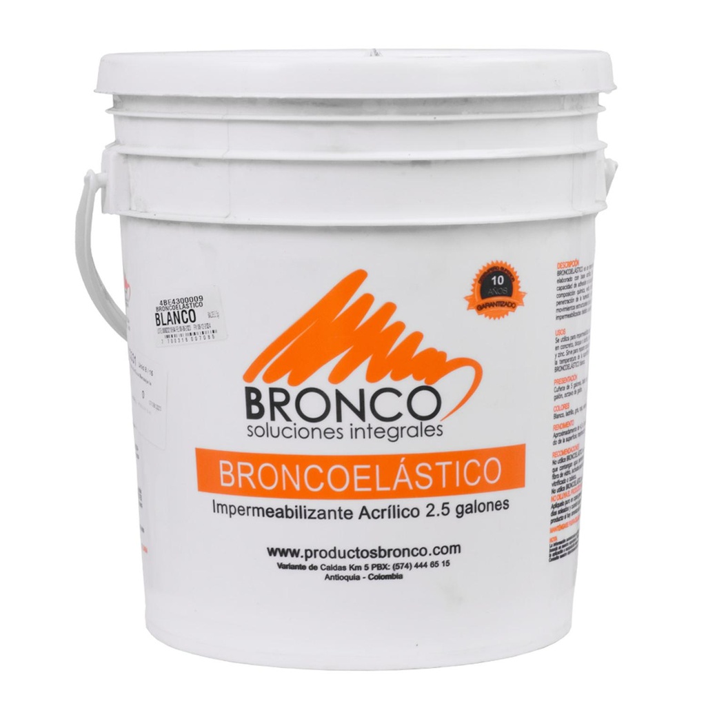 IMPERMEABILIZANTE ACRILICO 10 AÑOS BRONCOELASTICO BALDE BLANCO ...